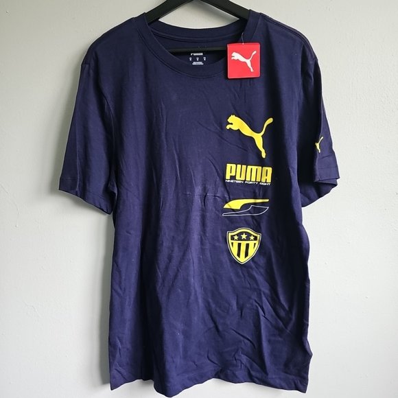 Puma | Shirts | Nwt Puma Stacked Logo Tee Peacoatmaize Size Medium Blue ...